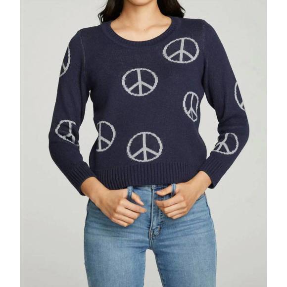Chaser | Sweaters | New Chaser All Over Peace Sweater In Navy Blue ...